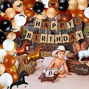 Cowboy Party Decorations, Western Cowboy Balloons Arch Garland Kit Include Cowboy Banner Backdrop Latex Balloons Horse Shaped Aluminum Foil Balloons, Western Theme Baby Shower Birthday Supplies
