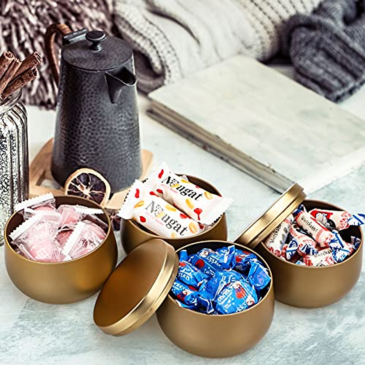 Candle Tin Cans 24 Pieces,Candle Containers Candle Jars with Lids, 8 oz, for Candles Making, Arts & Crafts, Storage, and Gifts, Golden