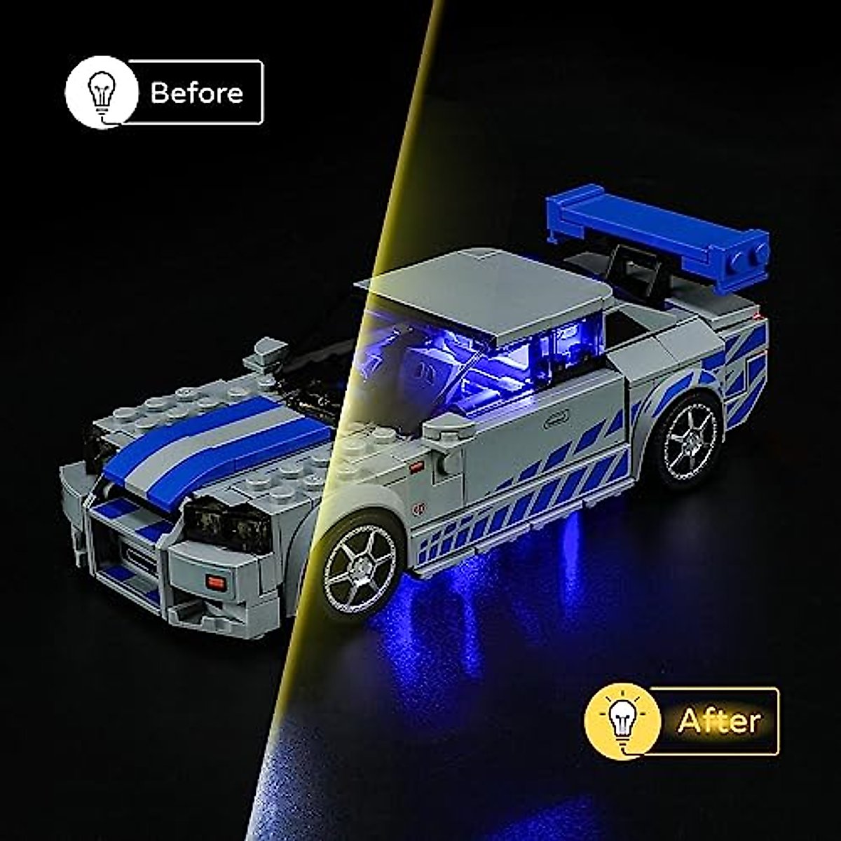 YEABRICKS LED Light for Lego-76917 Speed Fast 2 Furious Nissan Skyline GT-R Building Blocks Model (Lego Set NOT Included)