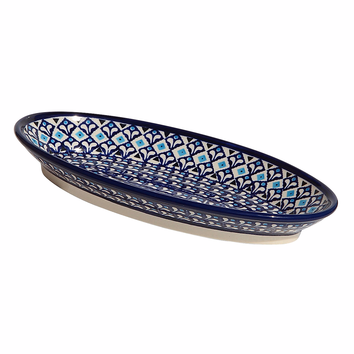 Polish Pottery Oval Serving Platter From Zaklady Ceramiczne Boleslawiec 1103-217a Classic Pattern, Dimensions: 11 Inch X 6.25 Inch