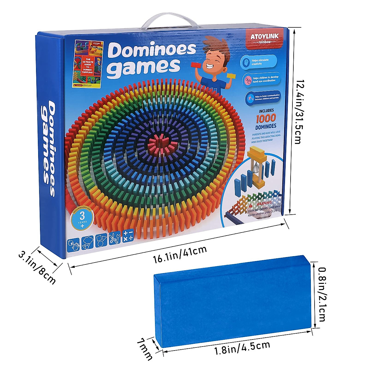 1000 PCS Dominoes for Kids Wooden Building Blocks Bulk Dominoes Set Racing Tiles Family Game for Adults and Kids with Extra 11 Add-on Blocks and Storage Bag