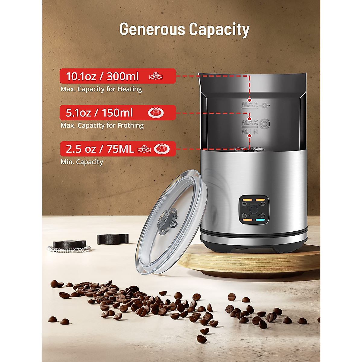 Milk Frothers, PARIS RHÔNE 4-in-1 Automatic Warm and Cold Milk Foamer, Electric Milk Frother and Steamer for Coffee, Milk Warmer, Foam Maker for Latte, Cappuccino, Macchiato