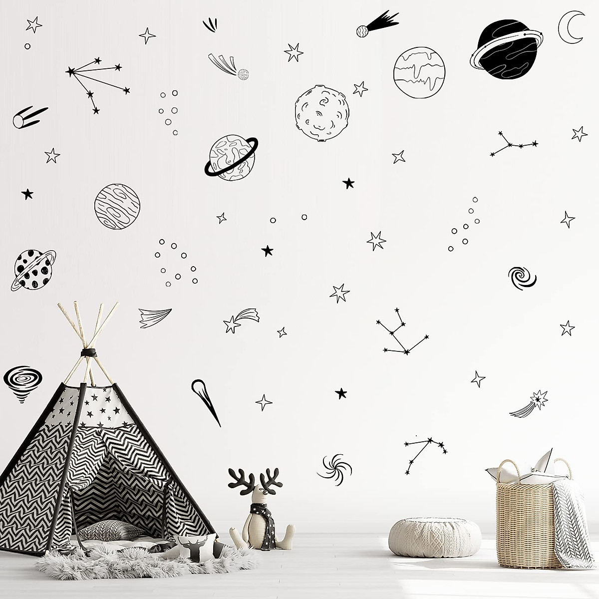 Outer Space Wall Decals Peel and Stick for Kids Girls, Vinyl Outer Space Planet Wall Stickers, Outer Space Wall Stickers for Boys Bedroom Nursery Kids Room