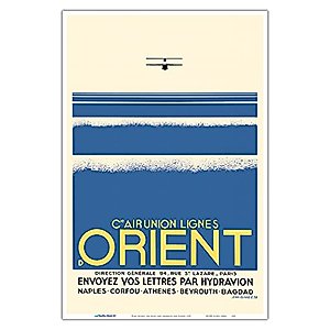 from The East - Naples, Corfu, Athens, Beirut, Baghdad - Air Union Lines Company - Vintage Airline Travel Poster by Jean Olivier c.1929 - Master Art Print 12in x 18in