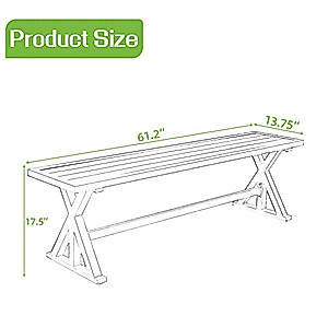 MEOOEM Outdoor Patio Bench, 61.2" Metal Picnic Benches, Sturdy X-Leg Dining Seating All Weather for Garden Bistro Backyard (5ft for 2-3 Persons)