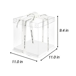 Clear Cake Box,4 Pcs Transparent Cake Box with Ribbon for Pastries10" X 10" X 9"-Clear Tall Cake Box- Clear Gift Boxes with Lid for Wedding Party and Gift Display (White-4 Set)