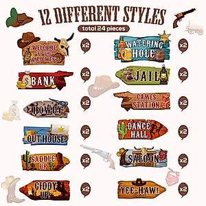 Faccito 24 Pcs Western Party Directional Sign Yard Cowboy Rodeo Theme Cutouts Wild West Welcome Sign Decor for Western Birthday Photo Props Backdrop Wall Party Decorations(null)