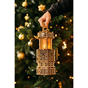 Wood Trick Antique Lantern Luminous LED 3D Wooden Puzzles for Adults and Kids to Build - 2-Mode Lighting - Engineering DIY Project Mechanical 3D Puzzle Model Kits for Adults