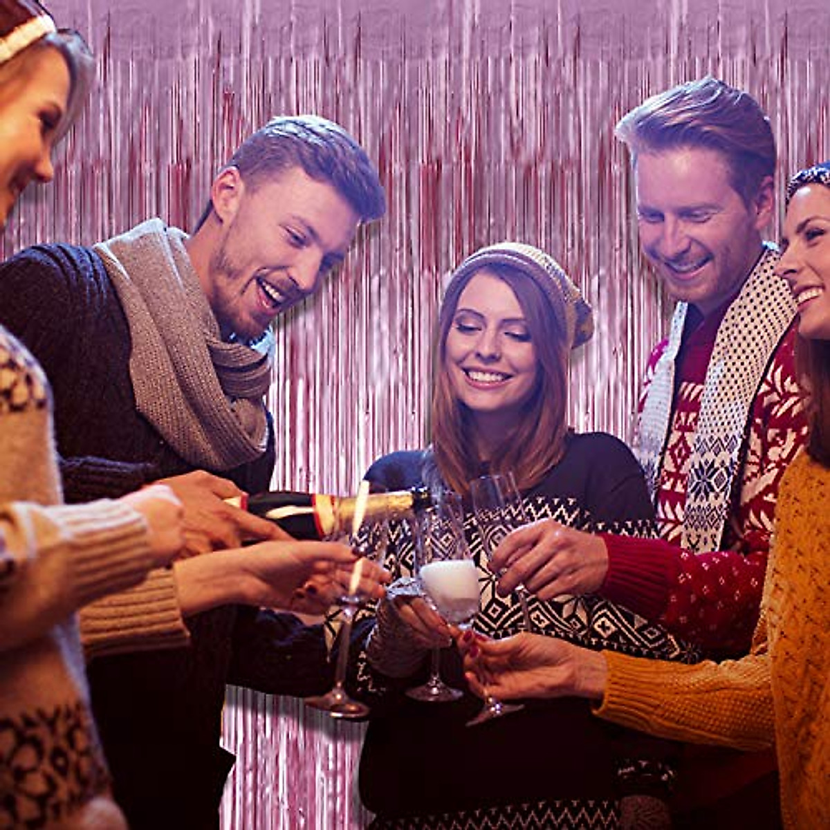 3 Pack Foil Curtains Metallic Foil Fringe Curtain for Birthday Party Photo Backdrop Wedding Event Decor (Pale Pink)