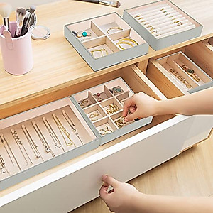 ProCase Jewelry Organizer Tray Drawer Inserts, Stackable Jewelry Drawer Dividers Container Necklace Display Trays Storage Box for Dresser Earring Rings Bracelet, Set of 5 - Grey