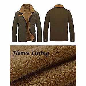 Litteking Men's Winter Fleece Coat Casual Military Bomber Jacket Stand Collar Cotton Cargo Outwear Black XL