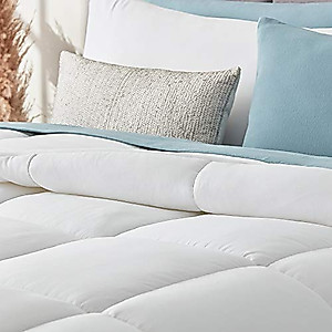 LUCID All-Season Microfiber Comforter – Down Alternative – Hypoallergenic – Box Stitched – 8 Duvet Loops - 300 GSM, White, King