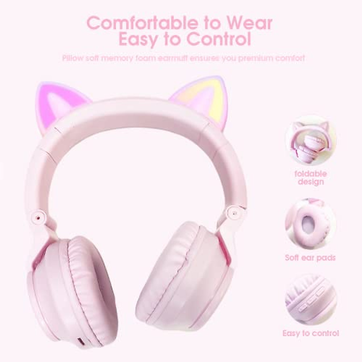 YUSONIC Cat Ear Bluetooth Headphones,Toddlers Kids Wireless Headphones for Boys Girls Amazon Fire Tablet/Laptop/iPad/School (Purple)