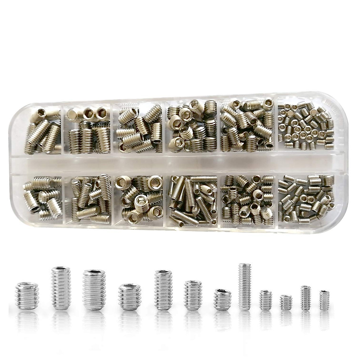 Persberg 304pcs 12 Sizes Allen Head Socket Hex Grub Screw Assortment Kit, Including M3/M4/M5/M6 Internal Hex Drive Cup-Point Set Screws Door Handles, Faucet 304 Stainless Steel (149) (Metric)