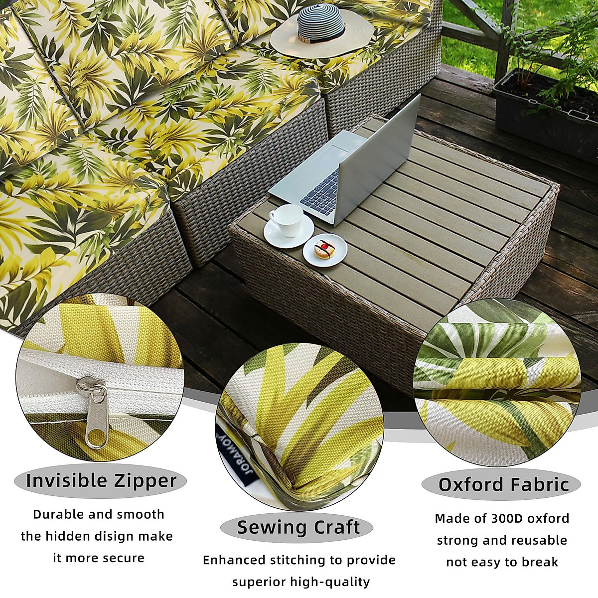 Joramoy Patio Cushion Covers 24×24×4 in - Waterproof Outdoor Seat Cushion Slipcovers Replacement Set of 4, Outdoor Chair Couch Cushion Covers for Patio Furniture with Zipper, Covers Only, Forest Leaf
