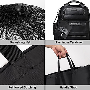 Cleadus 2 Packs Travel Laundry Bags, Foldable Dirty Clothes Bag 【Upgraded】 with Drawstring Mesh, Handles, and Carabiner, Portable, Suitable for Travel, Gym, Camping (Black)