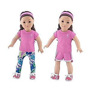 Emily Rose 18 Inch Doll Sports Yoga Exercise Clothes Outfit, Including Pink Doll Sneakers Gym Shoes! | Gift Boxed! | Compatible with American Girl Dolls