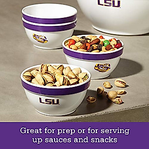 College Kitchen Collection LSU Serving Party Bowls / Mixing Bowls Set / Food Appetizer Serveware - 4 Piece, White