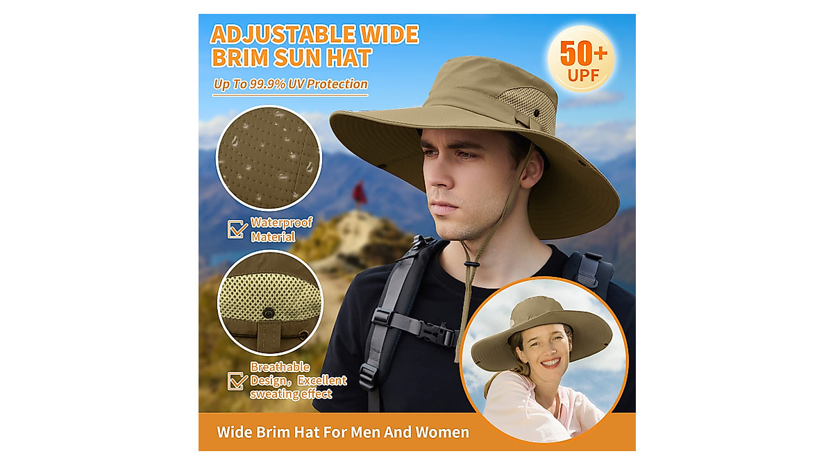 XXL Mens Sun Hat with UPF 50+ Waterproof Wide Brim Cooling