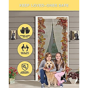 ZOE GARDEN Mushroom Magnetic Screen Door for Sliding/Single/French Doors, Self Sealing Magnets Patio Door Screen Heavy Duty Mesh Curtain, Wild Fall Maple Berry Corn Plant Burlap Autumn