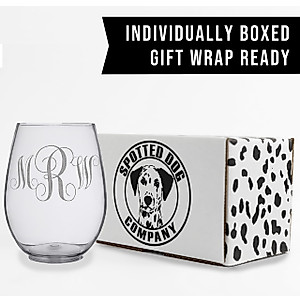 Personalized Etched Monogram 17oz Stemless Wine Glass, Gifts for Women, Customized Engraved Christmas Gifts, Unique Mother's Day Gift, Customizable Bridesmaid Birthday Wine Tumbler, Script Monogram
