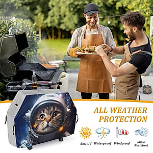 xigua Cat Astronaut Grill Cover 65 Inch Outdoor Heavy Duty BBQ Cover Waterproof Fade & Weather Resistant Gas Grill Cover for Most Grills