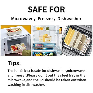 ArderLive Stackable Lunch Bento Box with Bag and Utensils, Microwave Safe, BPA-Free Eco-Friendly Lunch Containers for Adults Japanese, Yellow Denim Bag with Bonus Dip Container