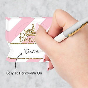 Big Dot of Happiness Little Princess Crown - Pink and Gold Princess Baby Shower or Birthday Party Tent Buffet Card - Table Setting Name Place Cards - Set of 24