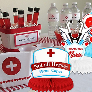 HOWAF 9pcs Nurse Day Party Decorations Honeycomb Centerpieces, Thank You Nurses Table Centerpieces, Nurse Appreciation Week Table Topper for Happy International Day Party Decorations Supplies