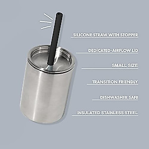 Avanchy Stainless Steel Baby Cup with Straw Lid, Sippy Cups for Toddler Kids, Baby Led Weaning 5 Ounce, 6 Months old Babies - Black