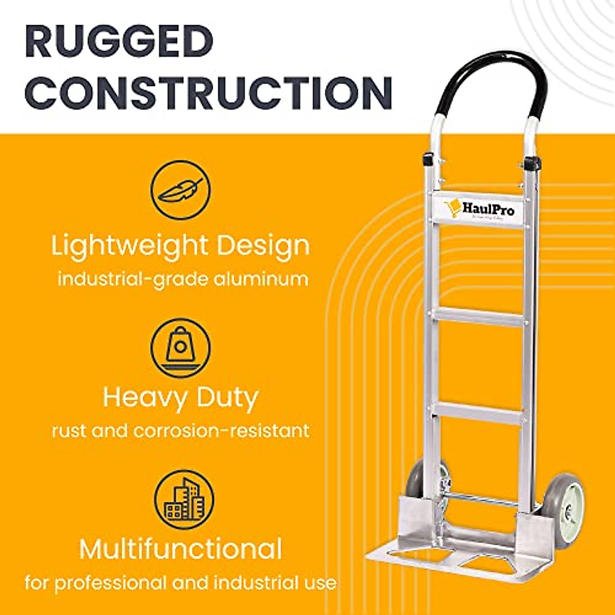 HaulPro Heavy Duty Aluminum Hand Truck - 8" Wheels with Horizontal Loop Handle and 500 lbs Load Capacity | 50.25" High, 17.5" Wide and 17.75" x 9" Diecast Nose Plate