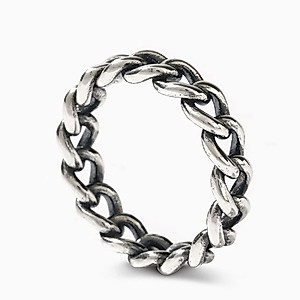 Jeulia Cuban Link Chain Band Rings Sterling Silver Knotted Curb Rings for Men Womens Wedding Jewelry Engagement Anniversary with Gift Box (Link Chain, 7)