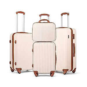 RELASIA Luggages Sets 4 Piece Set Suitcase Set with Spinner Wheels Lightweight Suitcases ABS Durable Travel Luggage Combination Lock - Brown (15/20/24/28)