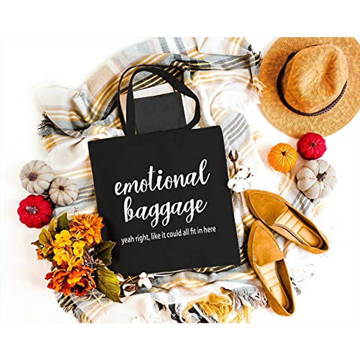 GXVUIS Emotional Baggage Canvas Tote Bag for Women Reusable Work Travel Grocery Shoulder Shopping Bags Girls Funny Gifts Black