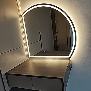 TOCTUS LED Bathroom Mirror Wall-Mounted Vanity Mirror LED Lighted Mirror, with Touch Button, Dimmable Light, Brightness Adjustable, Half Round Fan-Shaped, Left/Right Cut, 31x31inch (Color : Left)