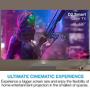 Optoma CinemaX D2 Smart Black True 4K UHD Laser Projector with Android TV for Home Theater | Ultra-Short Throw | Bright 3,000 Lumens with HDR 10 | eARC Audio