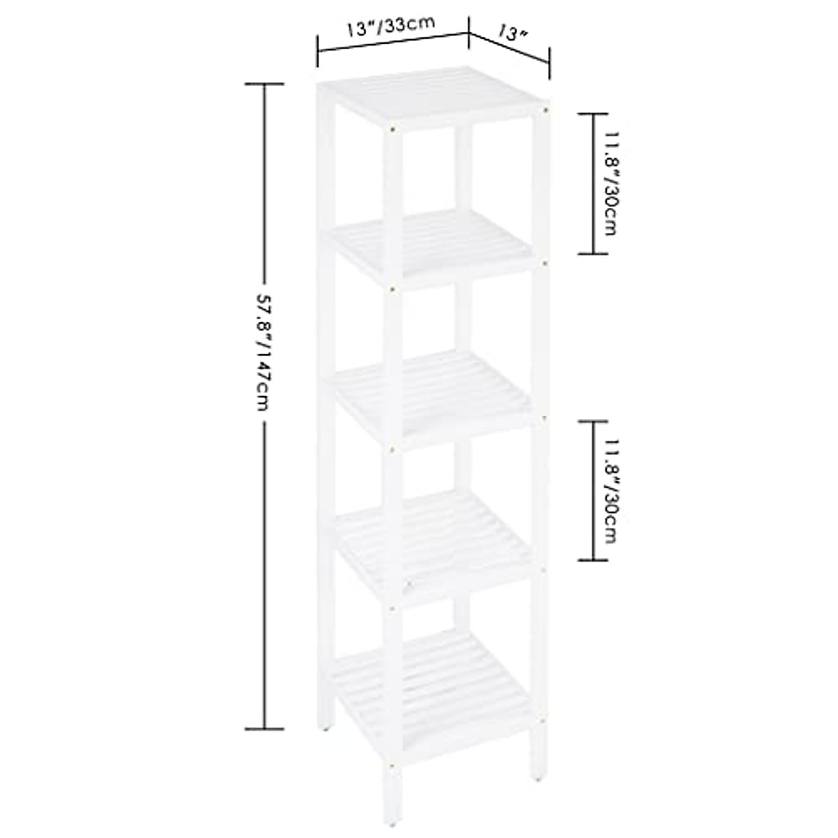 SMIBUY Bathroom Storage Shelf, 5-Tier Bamboo Rack Organizer, Multifunctional Shelving Unit for Living Room Bedroom Kitchen (White)