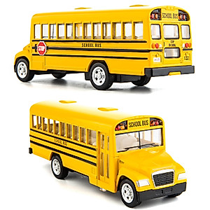 BDTCTK Diecast Yellow School Bus Toy Cars for Kids - 5 Inch Pull Back Car with Opening Doors and Rubber Tires