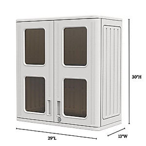 ZZM Resin Toilet Storage Cabinet,Wall Cabinet Double Door,Bathroom Storage Organizer (L28*W13*H30in) Decorative Display Case,Small Kitchen Storage Cabinet with One Shelf,Transparent Window