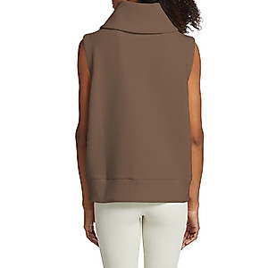 Viottiset Women's Ribbed Full Zip Lapel Collar Sleeveless Sweatshirt Sweater Vest Fall Casual Top Brown M