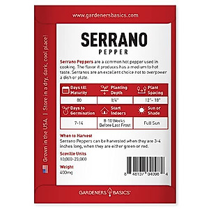 Serrano Pepper Seeds for Planting Heirloom Non-GMO Ancho Peppers Plant Seeds for Home Garden Vegetables Makes a Great Gift for Gardening by Gardeners Basics