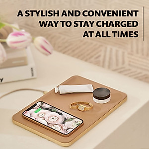 Courant Catch:3 Classics - Italian Leather Wireless Charging Station and Valet Tray (Saddle) - Compatible with iPhone 15, 14, 13, 12, 11, Galaxy S21, S20, Note, AirPods, AirPods Pro