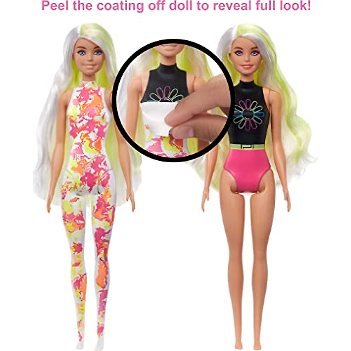 ​Barbie Toys, Color Reveal Doll, Totally Neon Fashions with Yellow-Streaked Platinum Hair & 25 Surprises Including Color Change​​​​