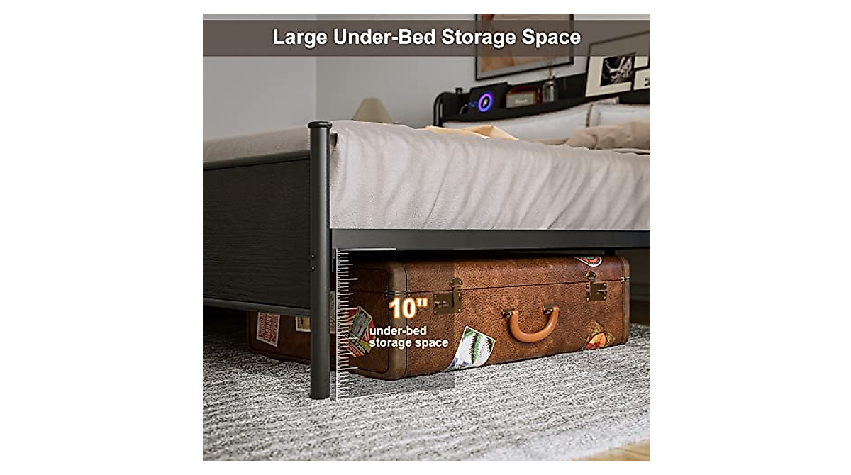 IKIFLY California King Bed Frame w/ Storage, Charging & LED