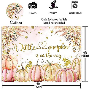 Mocsicka Pumpkin Baby Shower Backdrop for Girls Gold Pink Boho Flowers Pumpkin Photo Background Little Pumpkin is on The Way Baby Shower Party Decorations Photo Booth Studio (6x4ft)