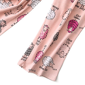 QUCH Womens Pajama Sets Plus Size Sleepwear Tops with Capri Pants Cotton Pajamas Set for Women Soft Comfy Cute Pj Sets Pink Lamb XL