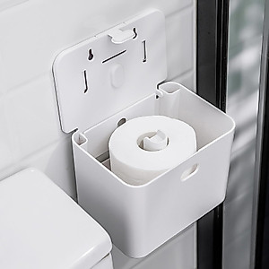 Waterproof Toilet Paper Holder Adhesive Wall Mount - No Drilling Enclosed Dustproof/Pet Proof Toilet Tissue Holder TP Roll Dispenser with Cover for RV, Car Travel Trailer, Boat