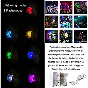 HLBVS LED Rave Mask Light Up Face Mask Glowing 7 Colors Luminous Costumes for Party (White)