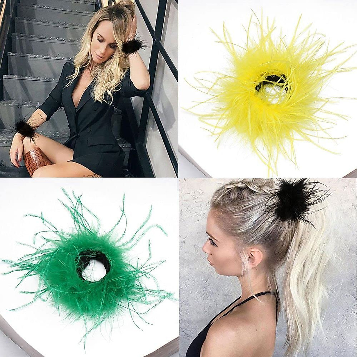 Cooluckday 2Pcs Women's Feather Slap Bracelets Watch Patting Circle Slap Ring Wrist Decoration Cuff Sleeves Slap Bangle Hair Accessories