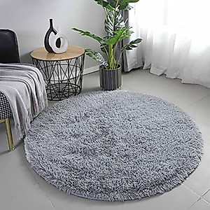4x4 Gray Fluffy Round Rug for Living Room Luxurious Circle Carpet for Bedroom Shaggy Plush Soft Grey Round Rug Home Decoration Carpets (4x4, Gray)